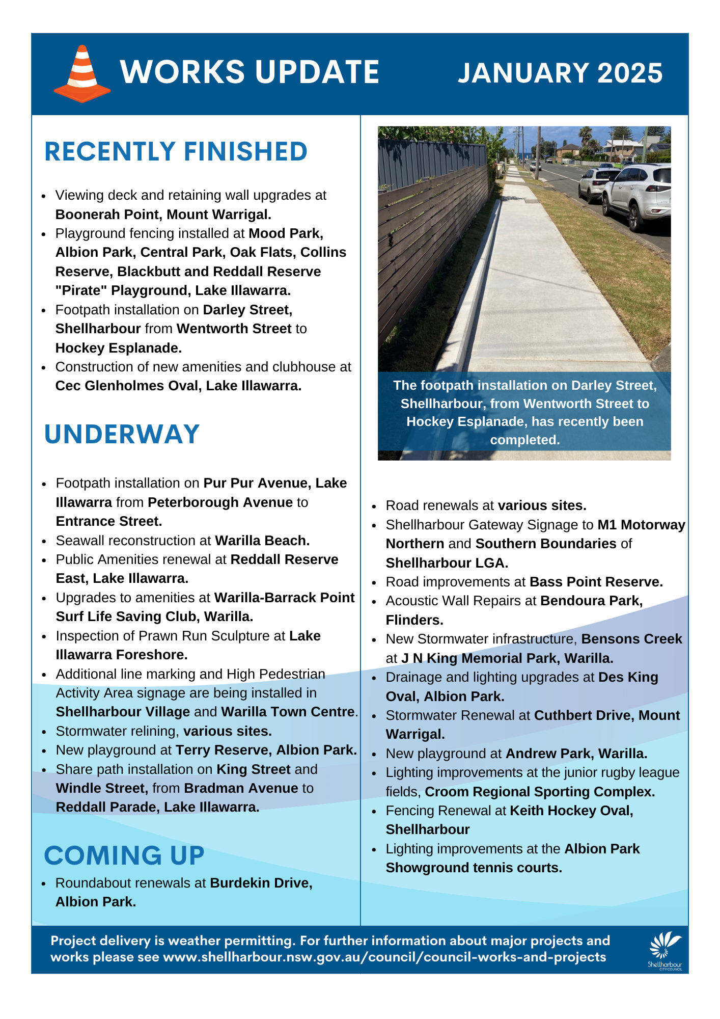 2025 Monthly Capital Works Update | Shellharbour Council